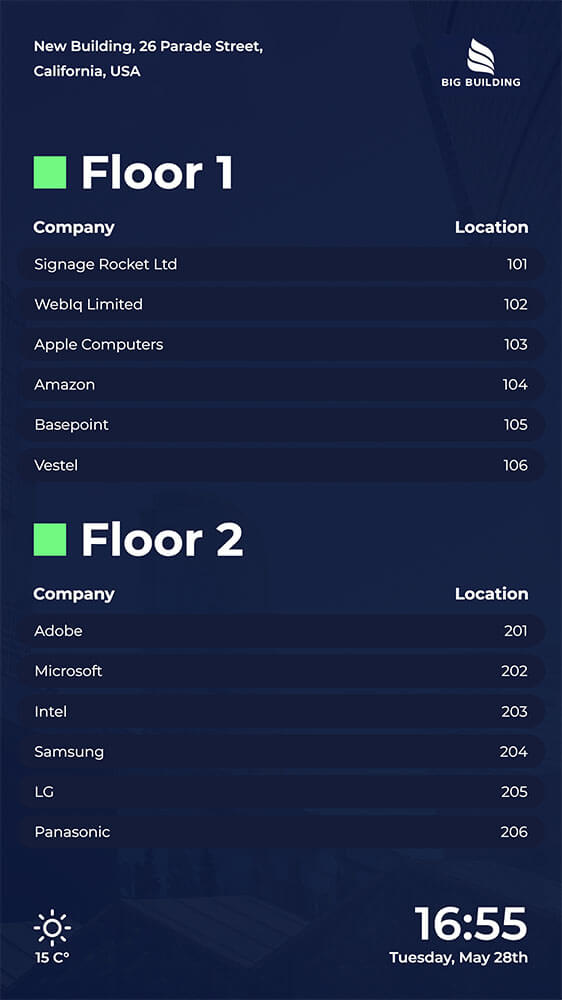 Building Directory digital signage application - Signage Rocket