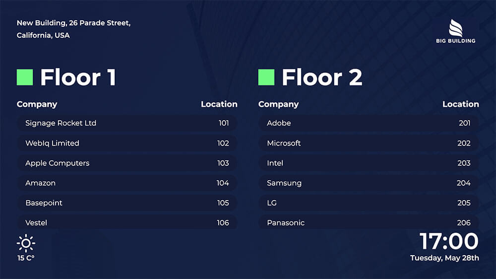 Building Directory digital signage application - Signage Rocket