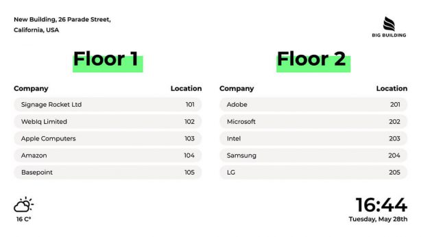 Building Directory digital signage application - Signage Rocket