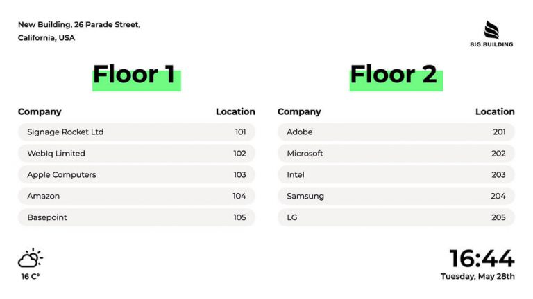 Building Directory digital signage application - Signage Rocket